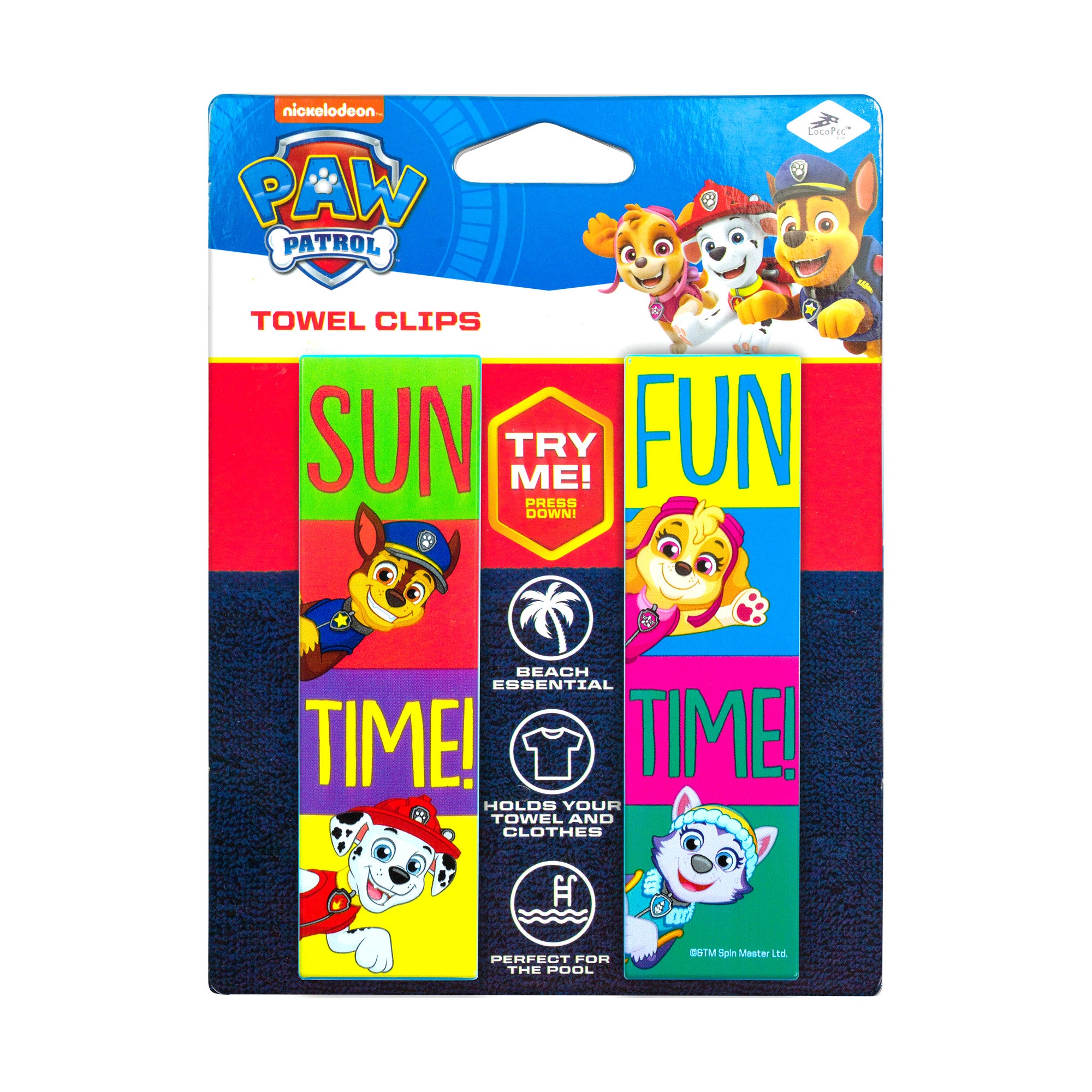 Paw Patrol Fun Time! Sun Time! Towel Clips– Logo Pegs